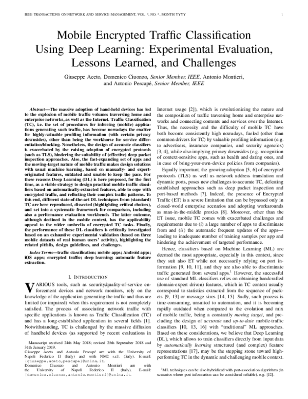 Pdf Mobile Encrypted Traffic Classification Using Deep Learning Experimental Evaluation