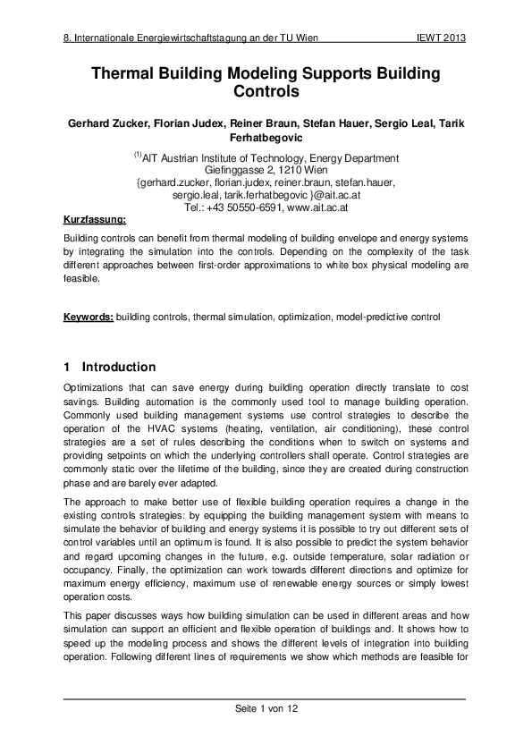 (PDF) Thermal Building Modeling Supports Building Controls