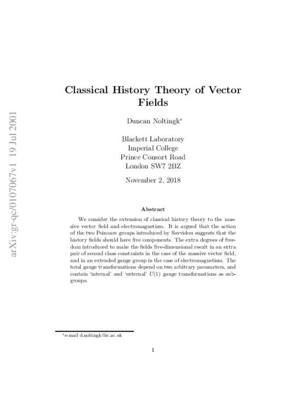 (PDF) Classical History Theory of Vector Fields