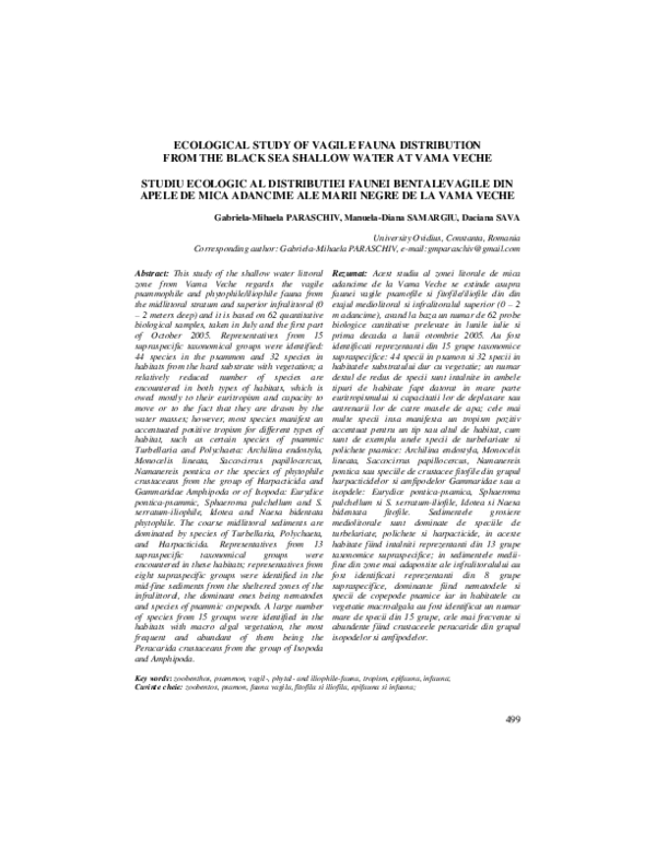 (PDF) Ecological Study of Vagile Fauna Distribution from the Black Sea ...