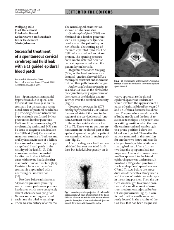 (PDF) Successful treatment of a spontaneous cervical cerebrospinal ...