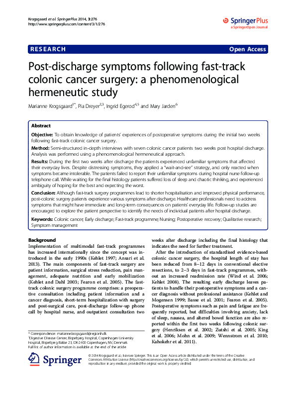 (PDF) Post-discharge symptoms following fast-track colonic cancer ...