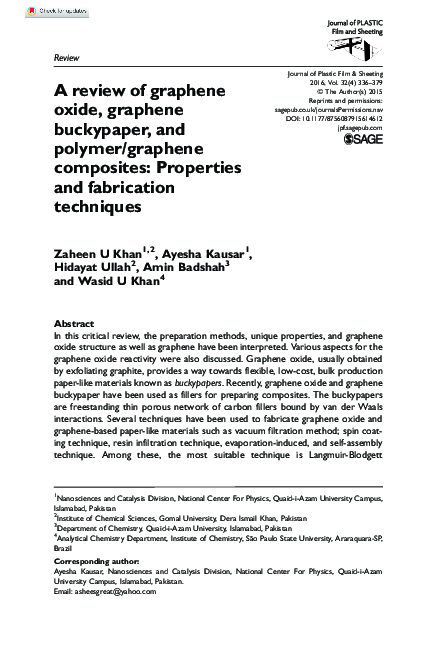 (PDF) A review of graphene oxide, graphene buckypaper, and polymer ...