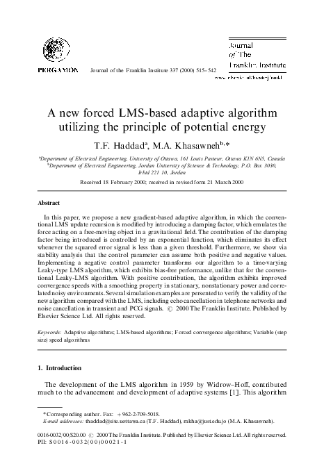 Pdf A New Forced Lms Based Adaptive Algorithm Utilizing The Principle 5311