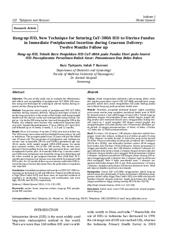 (PDF) Hang-up IUD, New Technique for Suturing CuT-380A IUD to Uterine ...