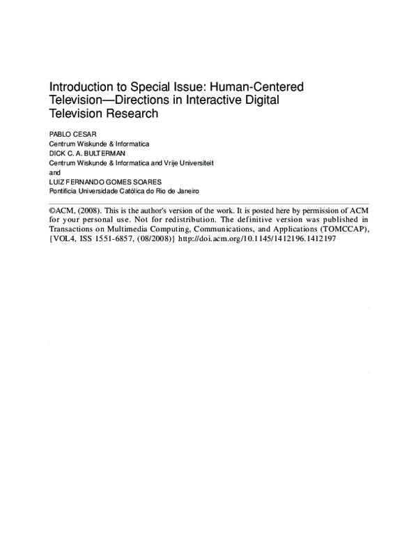 (PDF) Introduction to special issue: Human-centered television ...