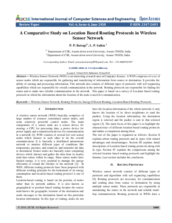 (PDF) A Comparative Study on Location Based Routing Protocols in Wireless Sensor Network