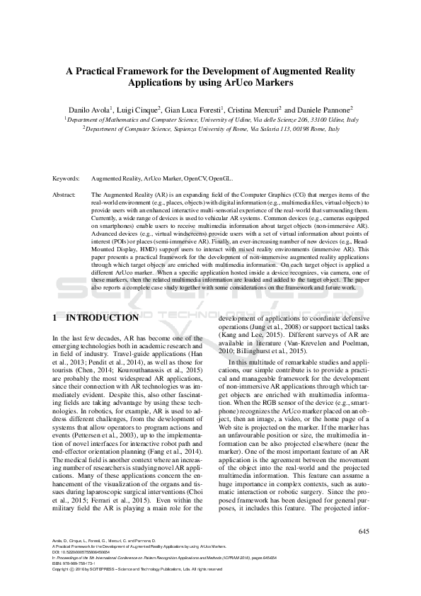 (PDF) A Practical Framework for the Development of Augmented Reality Applications by using ArUco ...