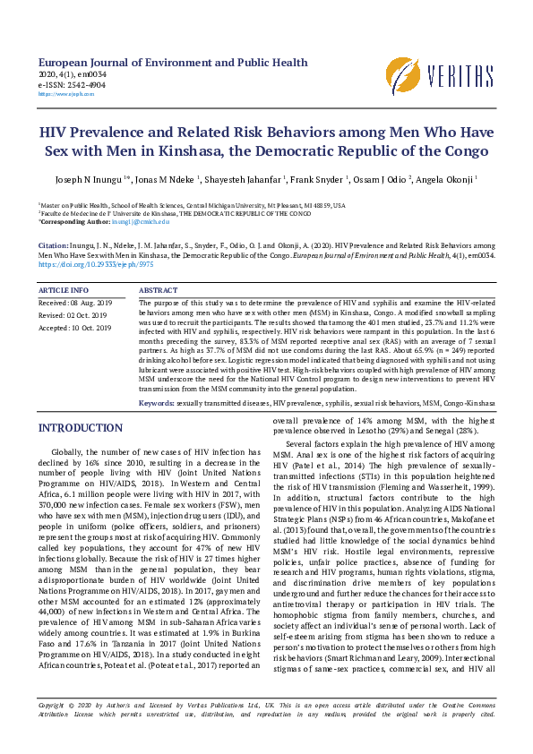 Pdf Hiv Prevalence And Related Risk Behaviors Among Men Who Have Sex