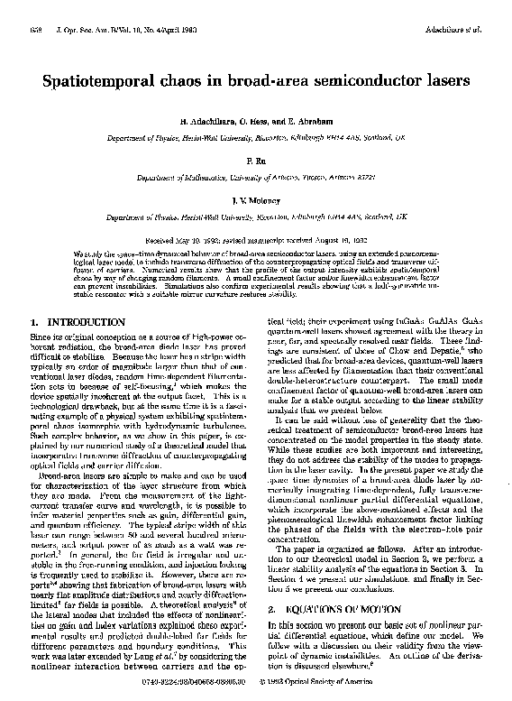 (PDF) Spatiotemporal chaos in broad-area semiconductor laser