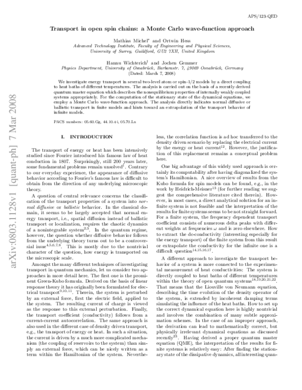 (PDF) Transport in open spin chains: A Monte Carlo wave-function approach