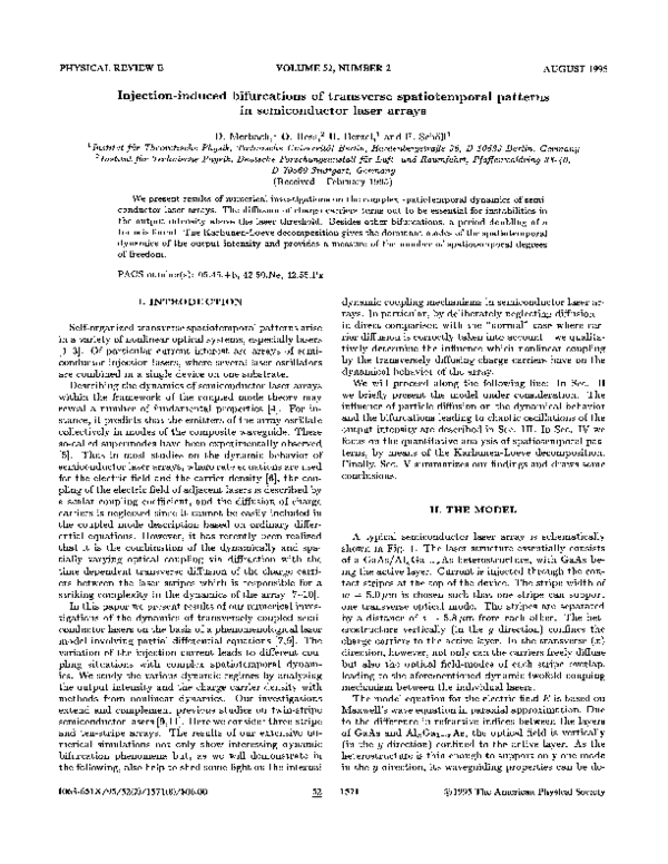 Pdf Injection Induced Bifurcations Of Transverse Spatiotemporal Patterns In Semiconductor