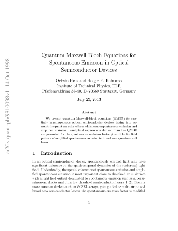 (PDF) Quantum Maxwell-Bloch equations for spontaneous emission in ...