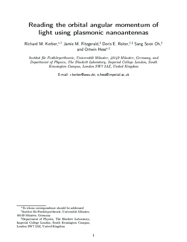 Pdf Reading The Orbital Angular Momentum Of Light Using Plasmonic Nanoantennas
