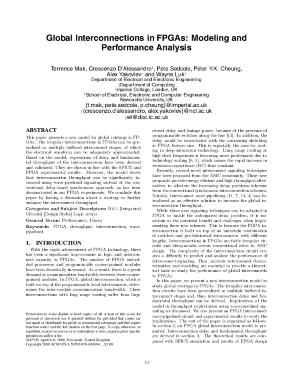 (PDF) Global interconnections in FPGAs: modeling and performance analysis