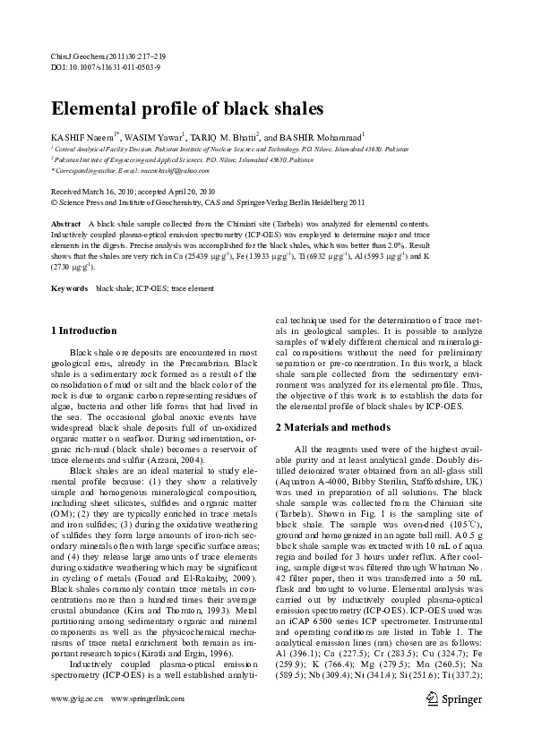 (PDF) Elemental profile of black shales