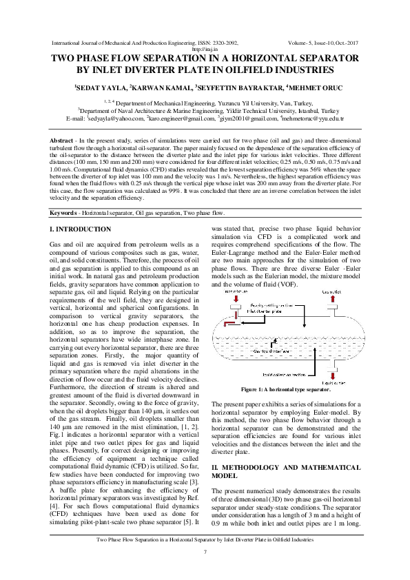(PDF) Two Phase Flow Separation in a Horizontal Separator by Inlet ...