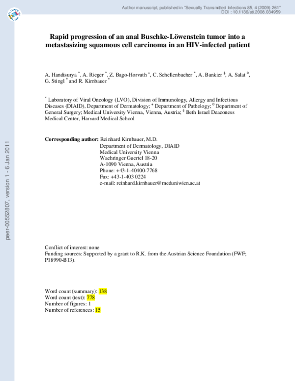 (PDF) Rapid progression of an anal Buschke-Lowenstein tumour into a ...