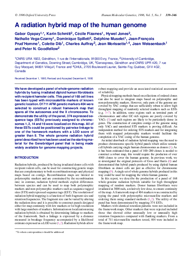 (PDF) A radiation hybrid map of the human genome