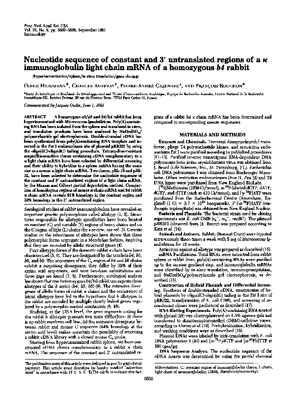 (PDF) Nucleotide sequence of constant and 3' untranslated regions of a ...