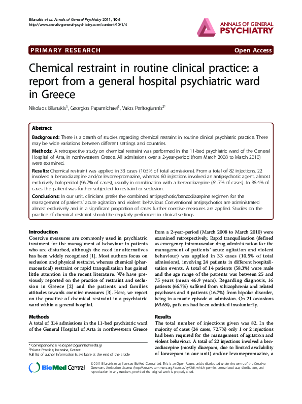 (PDF) Chemical restraint in routine clinical practice: a report from a ...