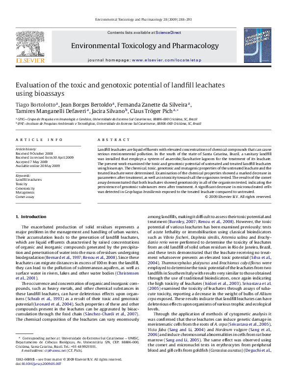 (PDF) Evaluation of the toxic and genotoxic potential of landfill ...
