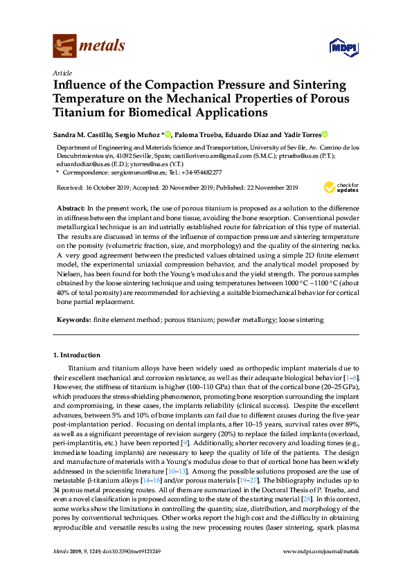 Pdf Influence Of The Compaction Pressure And Sintering Temperature On