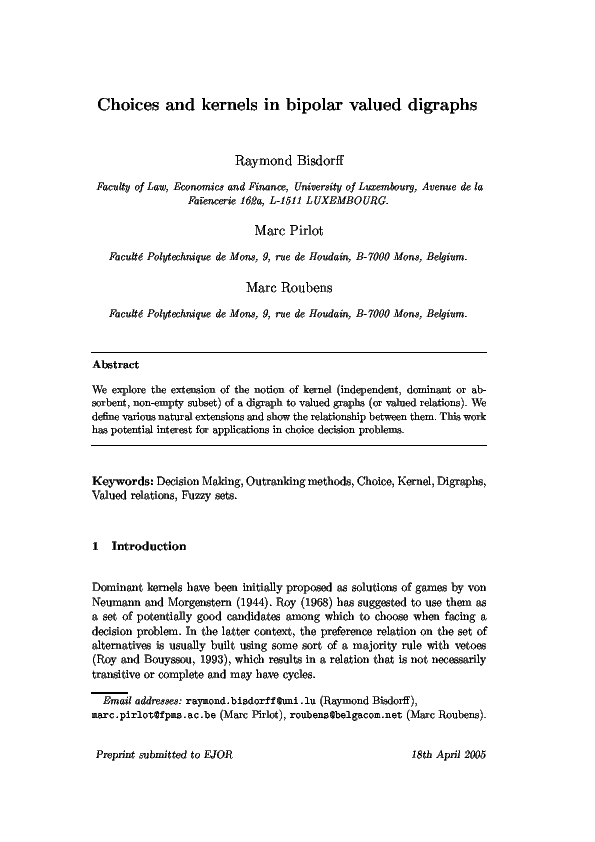 (PDF) Choices and kernels in bipolar valued digraphs