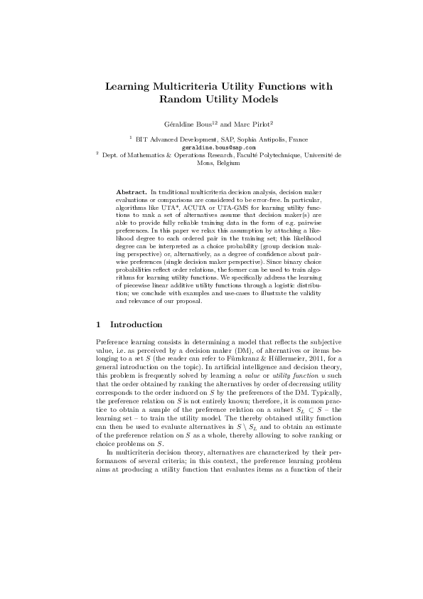 (PDF) Learning Multicriteria Utility Functions with Random Utility Models
