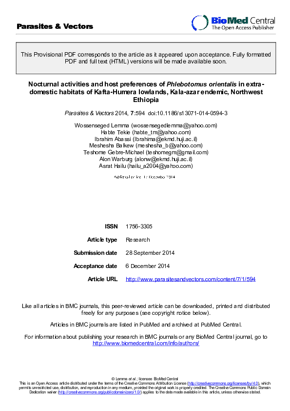 (PDF) Nocturnal activities and host preferences of Phlebotomus ...