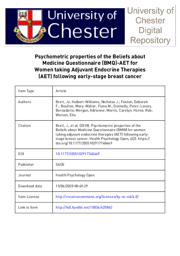 (PDF) Psychometric properties of the Beliefs about Medicine ...