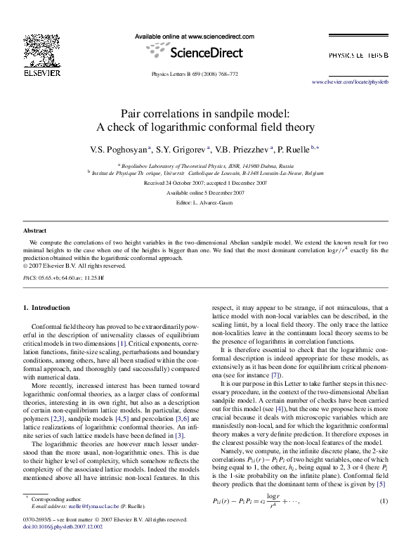 Pdf Pair Correlations In Sandpile Model A Check Of Logarithmic