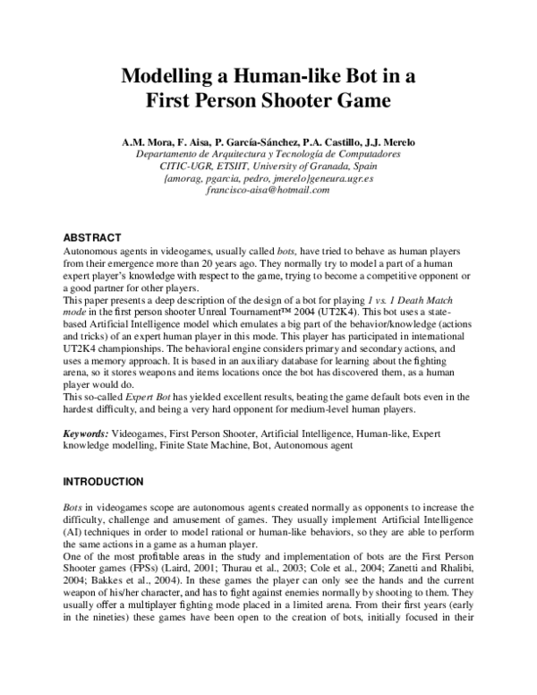 (PDF) Modelling a Human-Like Bot in a First Person Shooter Game