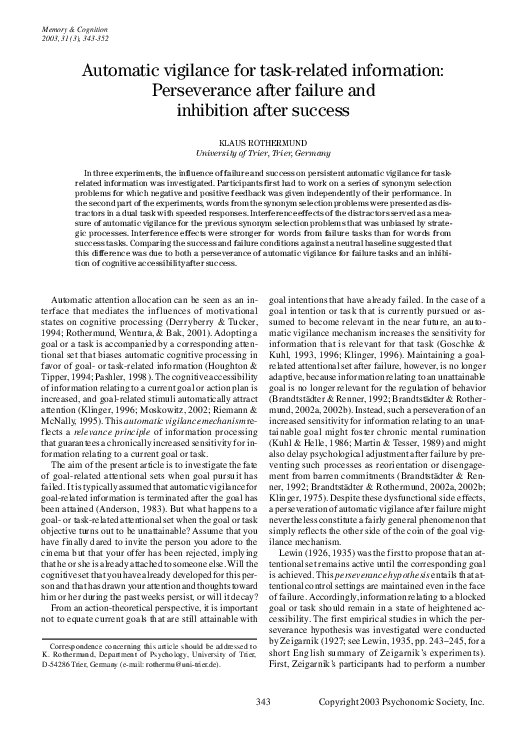 (PDF) Automatic vigilance for task-related information: Perseverance ...