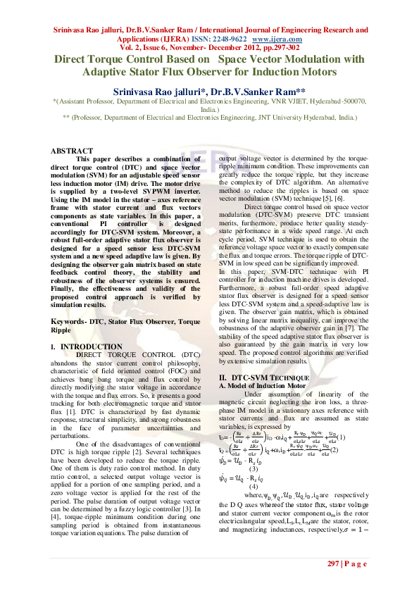 Pdf Direct Torque Control Based On Space Vector Modulation With Adaptive Stator Flux Observer