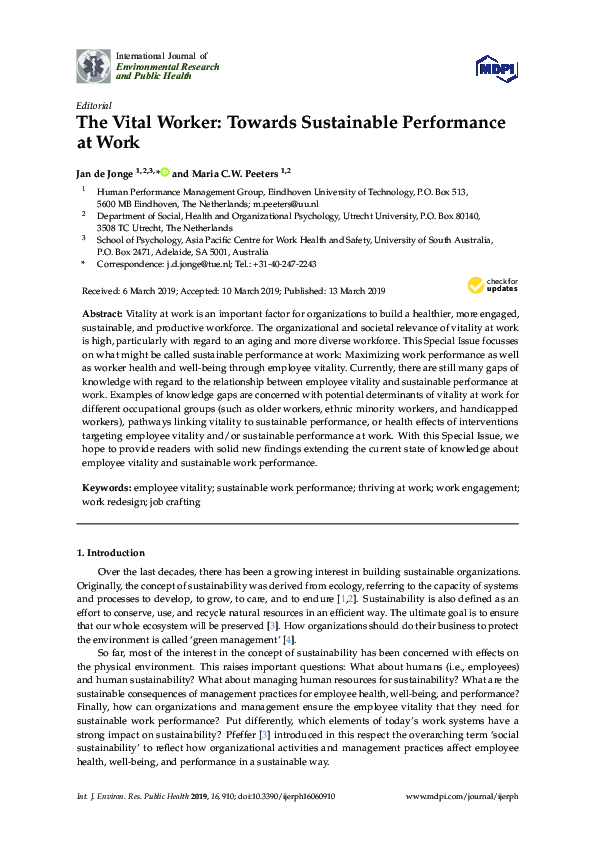 (PDF) The Vital Worker: Towards Sustainable Performance at Work