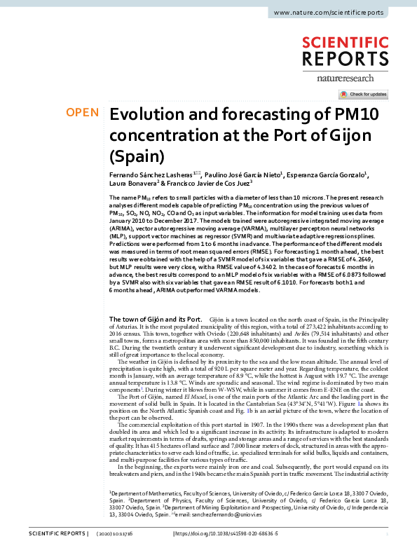 (PDF) Evolution and forecasting of PM10 concentration at the Port of Gijon (Spain)