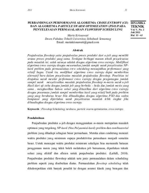 (PDF) Perbandingan Performansi Algoritma Cross Entropy (Ce) Dan Algoritma Particle Swarm ...