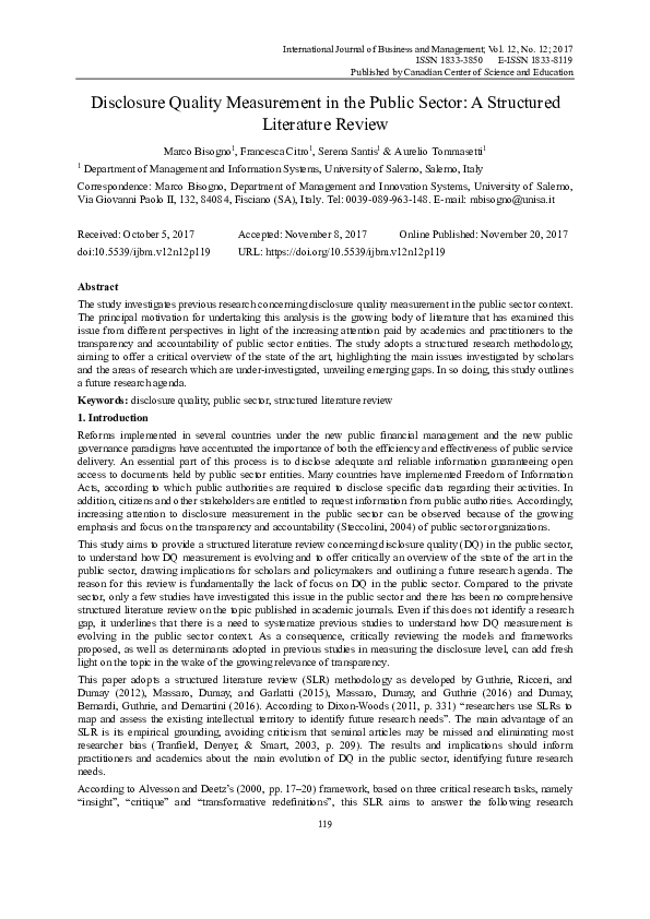 (PDF) Disclosure Quality Measurement in the Public Sector: A Structured ...