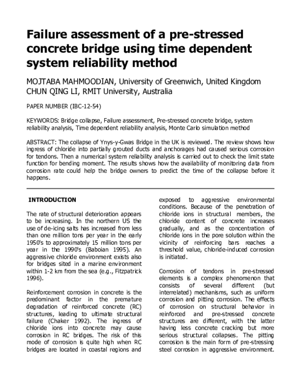 (PDF) Failure assessment of a pre-stressed concrete bridge using time dependent system ...