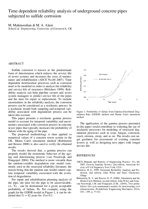 (PDF) Time dependent reliability analysis of underground concrete pipes subjected to sulphide ...