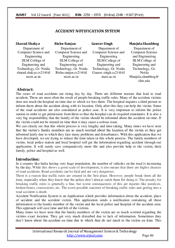 (PDF) ACCIDENT NOTIFICATION SYSTEM