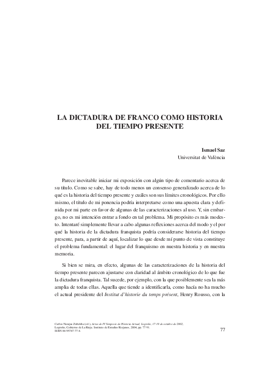 (PDF) La dictadura de Franco como historia del tiempo presente
