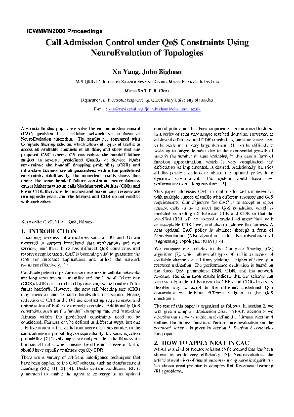 (PDF) Call admission control under QoS constraints using neuroevolution of topologies