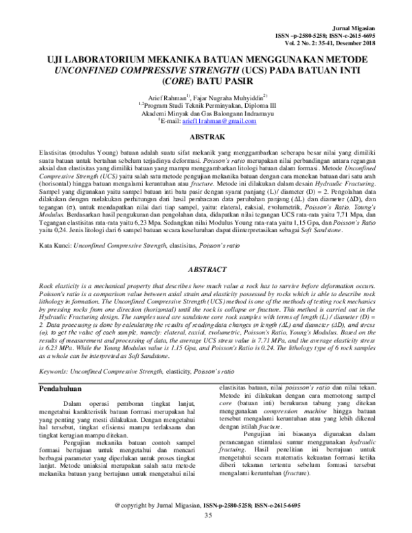 (PDF) Uji Laboratorium Mekanika Batuan Menggunakan Metode Unconfined ...