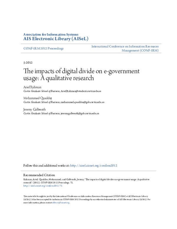 (PDF) The impacts of digital divide on e-government usage: A ...
