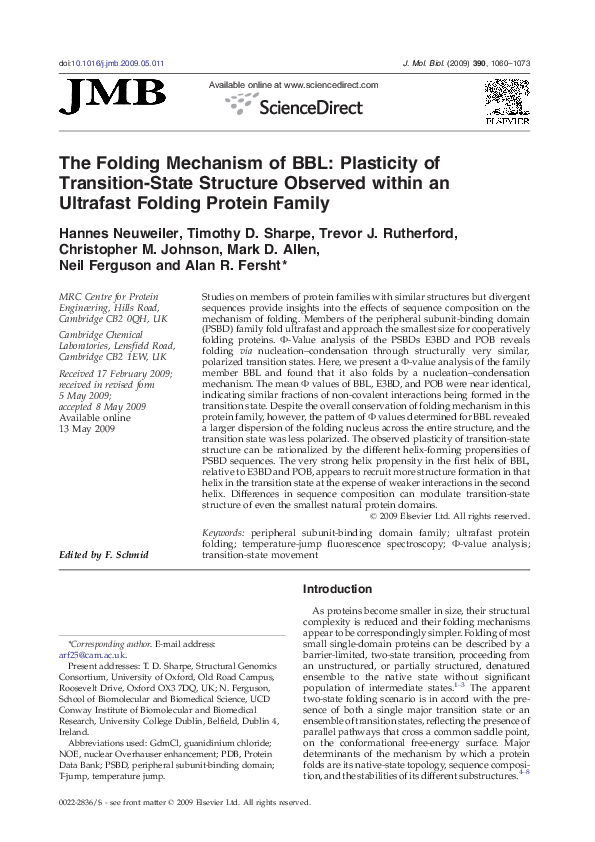 (PDF) The Folding Mechanism of BBL: Plasticity of Transition-State ...