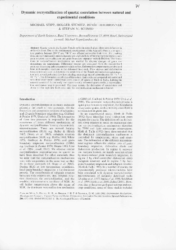 Pdf Dynamic Recrystallization Of Quartz Correlation Between Natural And Experimental Conditions