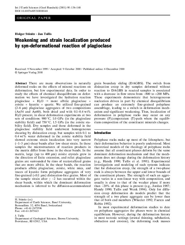 (PDF) Weakening and strain localization produced by syn-deformational ...