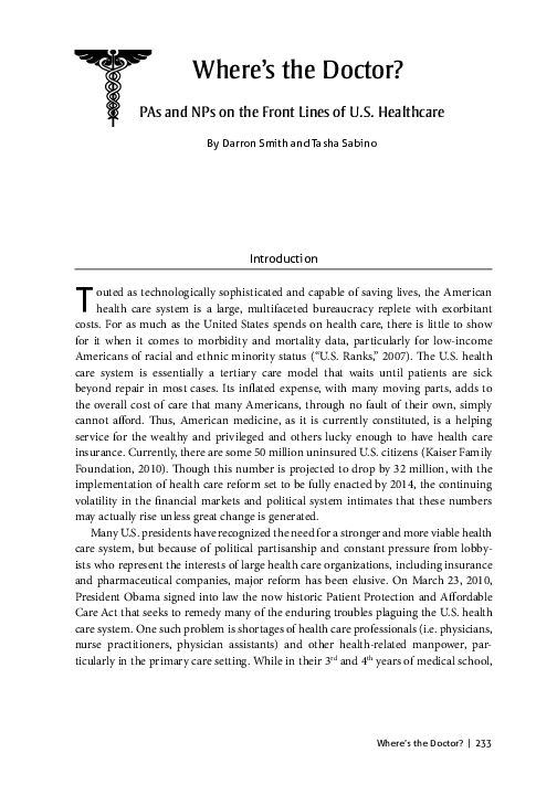 (PDF) Where’s the Doctor? PAs and NPs on the Front Lines of U.S. Healthcare